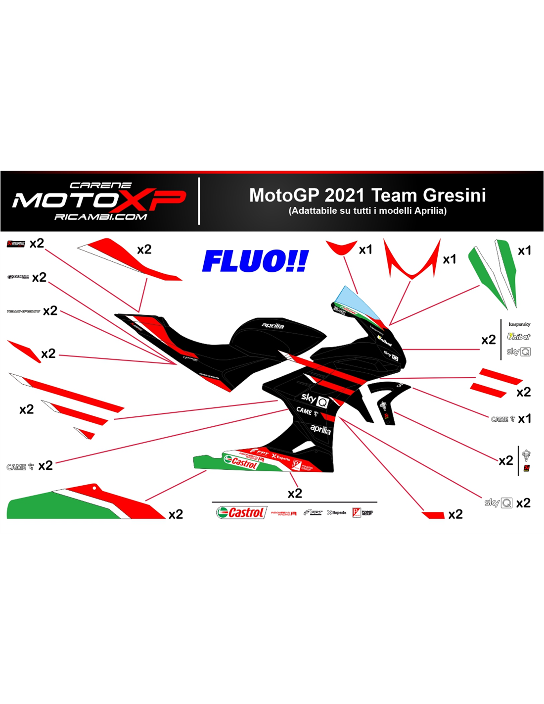 Sticker set compatible with Aprilia RSV4 2021 - 2023 fluo - MXPKAD16498